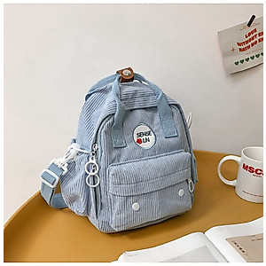 Kawaii Mini Backpack for Girls Corduroy Cute Backpack Purse for Women Y2k Shoulder Bag Fairy Aesthetic School Supplies (Blue, One Size)