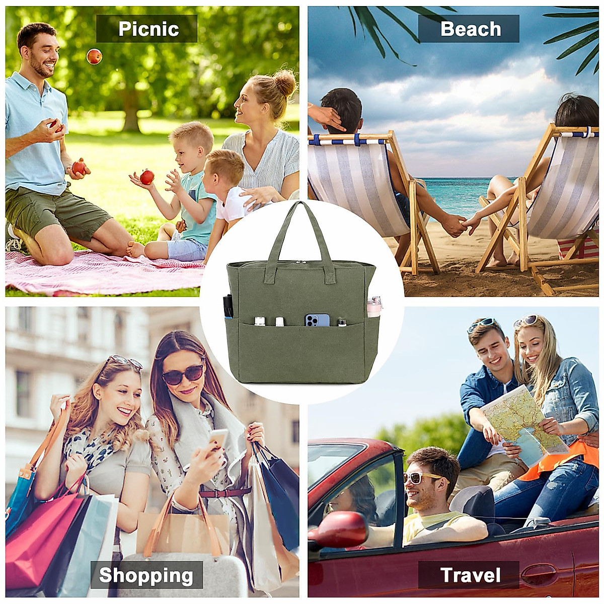 LEDAOU Beach Bag Waterproof Sandproof Women Tote Bag Pool Bag with Zipper for Gym Grocery Travel with Wet Pocket