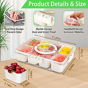 Portable Divided Serving Tray with Lid with Handle, 8 Compartment Snackle Box Container,- For Clear Organizer Fruit, Candy, Nuts,Snacks,Great for parties, beach fun and outdoor camping(8)