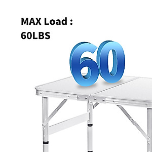 Moosinily Small Folding Table 2FT Foldable Camping Table Portable Picnic Table Metal 4 Height Adjustable Outdoor for Beach BBQ White 23.6×15.7 inch