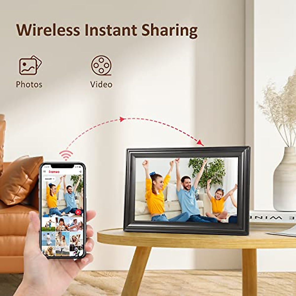 Canupdog WiFi Digital Picture Frame 10.1 Inch, 1080P IPS Touch Screen Digital Photo Frame with 16GB Memory, Auto-Rotate, Wall Mountable, Instantly Send Photos or Videos from Anywhere via Frameo App