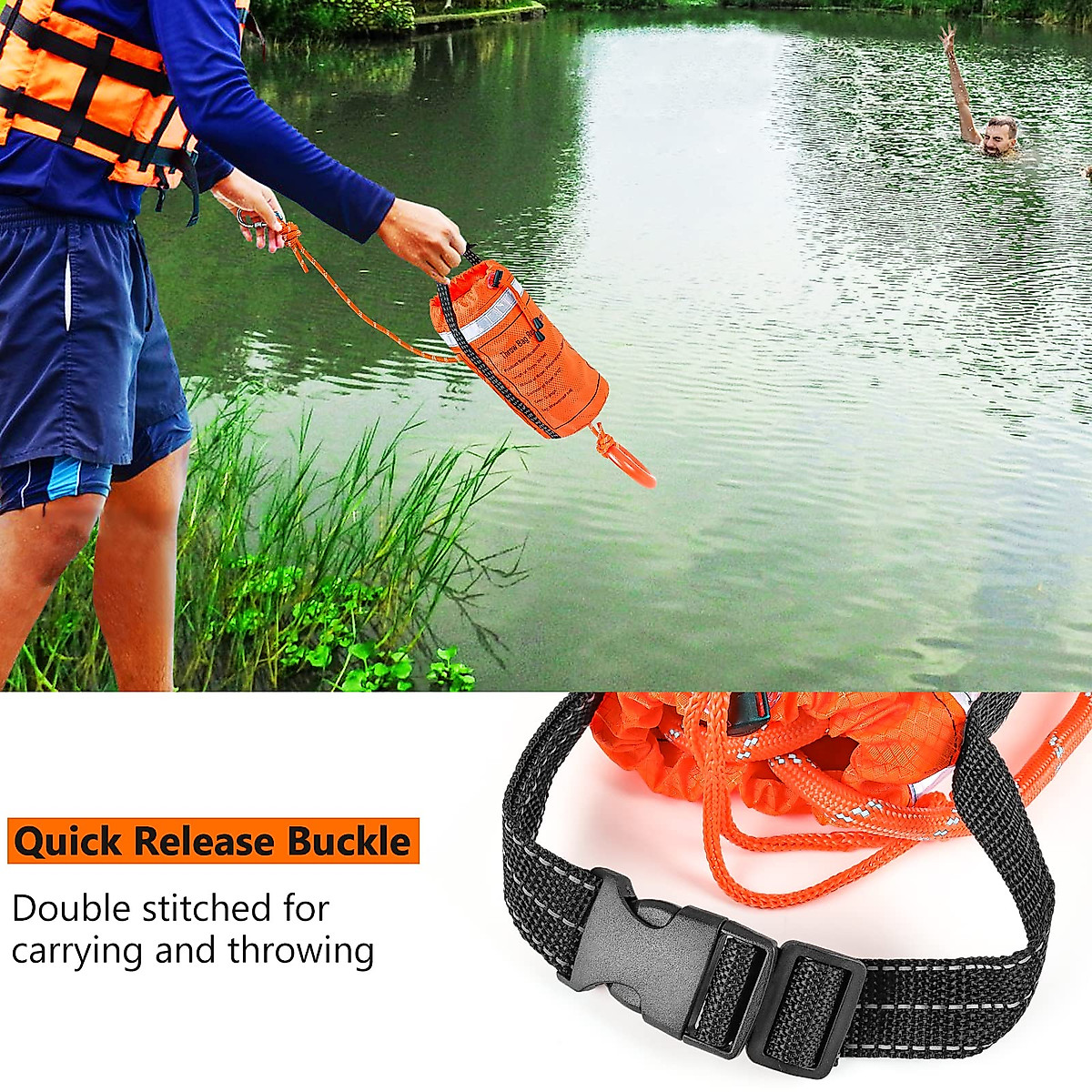 NTR Water Rescue Throw Bag with 70 Feet of Rope in 3/10 Inch Tensile Strength Rated to 1844lbs, Throwable Device for Kayaking and Rafting, Safety Equipment for Raft and Boat