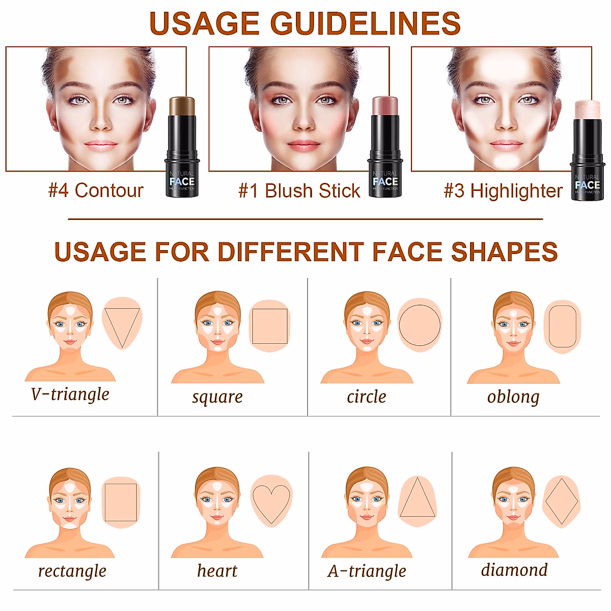 3Pcs Cream Contour Stick Makeup Kit,Shades with Highlighter Stick,Blush Stick and Bronzer Contour Stick for Sculpt the Cheeks,Long Lasting,Waterproof,Matte & Dewy Finish,LIGHT MEDIUM (#02,05,06)