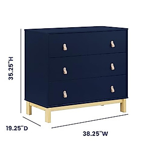 Delta Children babyGap Legacy 3 Drawer Dresser with Leather Pulls and Interlocking Drawers, Navy/Natural