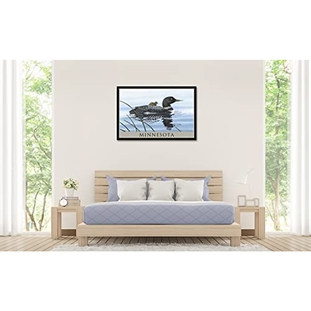 Minnesota Loon And Chick Professionally Framed Giclee Archival Canvas Wall Art for Home & Office from Watercolor by Artist Dave Bartholet 30" x 45"