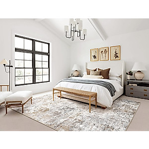 UERMEI 9x12 Area Rug Living Room Rugs - Washable Neutral Modern Abstract Soft Thin Large Rug Indoor Floor No Slip Rug Carpet for Bedroom Under Dining Table Home Office Decor - Brown Grey