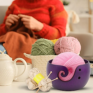 Hind Handicrafts Premium Solid Handmade Crafted Metallic Finish - Aluminium Portable Yarn Storage Bowl - Holder for Knitting Crochet Hook Accessories (6" x 6" x 3", Purple Stone)