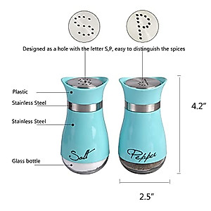 2 PCS - Stainless Steel and Glass Salt and Pepper Shaker Sets with Holder (BLUE)