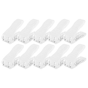 SOONHUA 10 Pcs Plastic Shoes Holder, Double Layer Adjustable Shoes Rack Organizer Storage Holder Space Saving