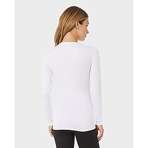 32 Degrees Women's Lightweight Baselayer Crew Top | Long Sleeve | Form Fitting | 4-Way Stretch | Thermal, White, Medium