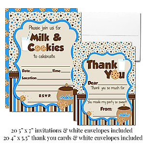 Milk and Cookies Boy Birthday Party Bundle Includes 20 each of Invitations & Thank You Cards with Envelopes + 2 Different Sizes of Stickers, Mini Candy Bar Wrappers, & Water Bottle Labels!