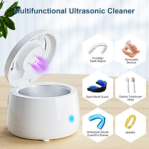 Raymall Utrasonic Retainer Cleaner, Denture Ultrasonic Cleaner Portable Aligner Sonic Dental Appliance Cleaner Jewelry Cleaning Machine for Home Travel, Sonic Dental Cleaner Ultrasonic Dental Cleaner