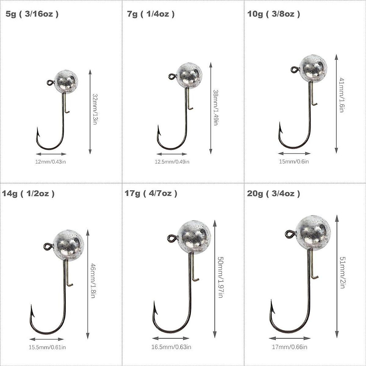 Lead Round Jig Head Soft Lure Fishing Bait Hook for Saltwater Freshwater - 2/25oz