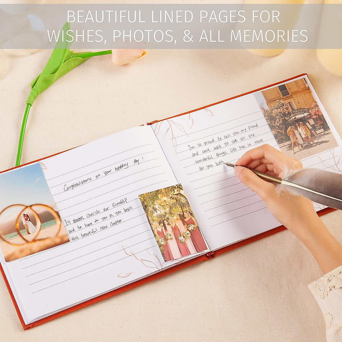 fusuu Elegant Linen Wedding Guest Book – 120 Pages for Wedding Reception, Bridal Shower, Baby Shower Guest Book – Beautiful Guestbook, Guest Sign in Book