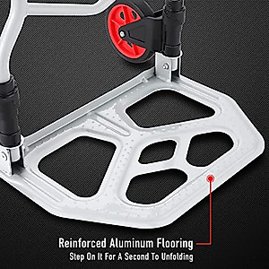 CooTool Folding Hand Truck and Dolly, 265 lb Capacity Aluminum Portable Cart with Telescoping Handle and PP+EVA Wheels