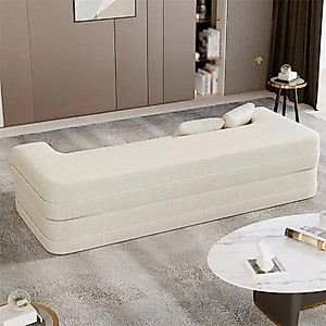 JAHH 79" Beige Folding Sofa Bed Leath-Aire Upholstered Full Sleeper