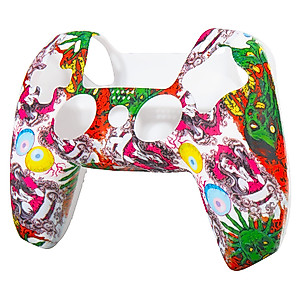9CDeer 1 Piece of Silicone Transfer Print Protective Cover Skin + 10 Thumb Grips for Playstation 5 / PS5 Controller Zombie