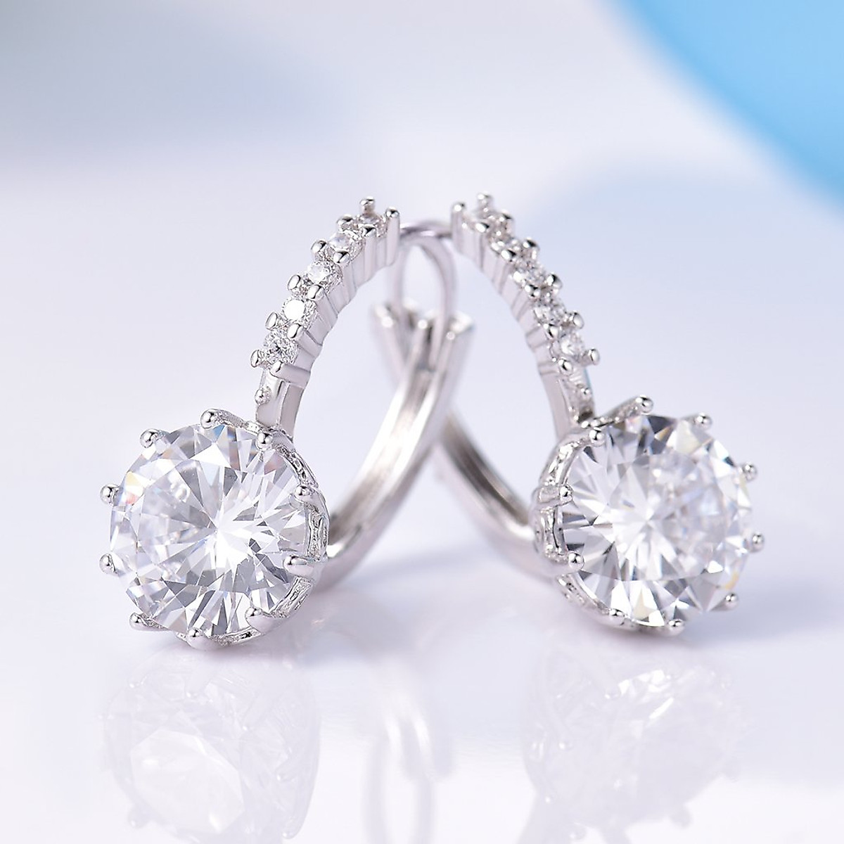 GULICX Silver Tone White Cubic Zirconia Round Jewellery Hoop Lever Back Huggie Earrings