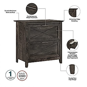 Bush Furniture Key West 2 Person Desk Set with Lateral File Cabinet in Linen White Oak