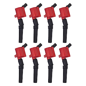 TRQ 8 Piece Premium High Performance Ignition Coil Black and Red Kit Set for Ford/Lincoln/Mercury