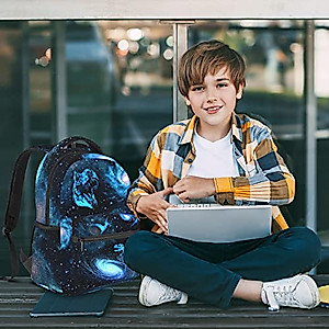Dinosaur Backpack for Men Animals Blue Space Galaxy Print Bookbags for Men Lightweight Waterproof Adjustable Strap Bags Travel Laptop Backpack