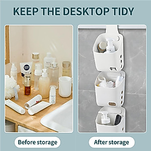 FYY Plastic Hanging Basket for Storage 3 Pack, Plastic Basket with Detachable Hook, Hanging Storage Containers Organizer Shelf for Office Bedroom Kitchen Bathroom White