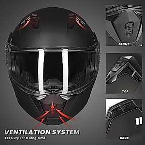 ILM Motorcycle Modular Full Face Helmet Flip up Dual Visor Motorbike Moped Street Bike Racing for Adult,Men and Women DOT Model 906(Matte Black,Large)