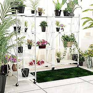 soges 4-Tier Foldable Shelf, Heavy Duty Metal Rack Storage Shelving Units with Wheels, Easy Moving Multifunction Utility Cart for Home Office Kitchen Garage, White,CXYM-R4-W