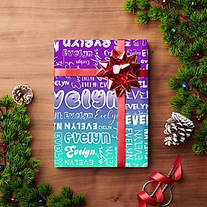 MyPupSocks Customized Name Gift Wrapping Paper, Personalized Mint Green White and Deep Purple Gift Wrap Paper with Logo Custom Funny Wrapping Paper Roll for Men Women Christmas 58x23 Inches 1 Roll