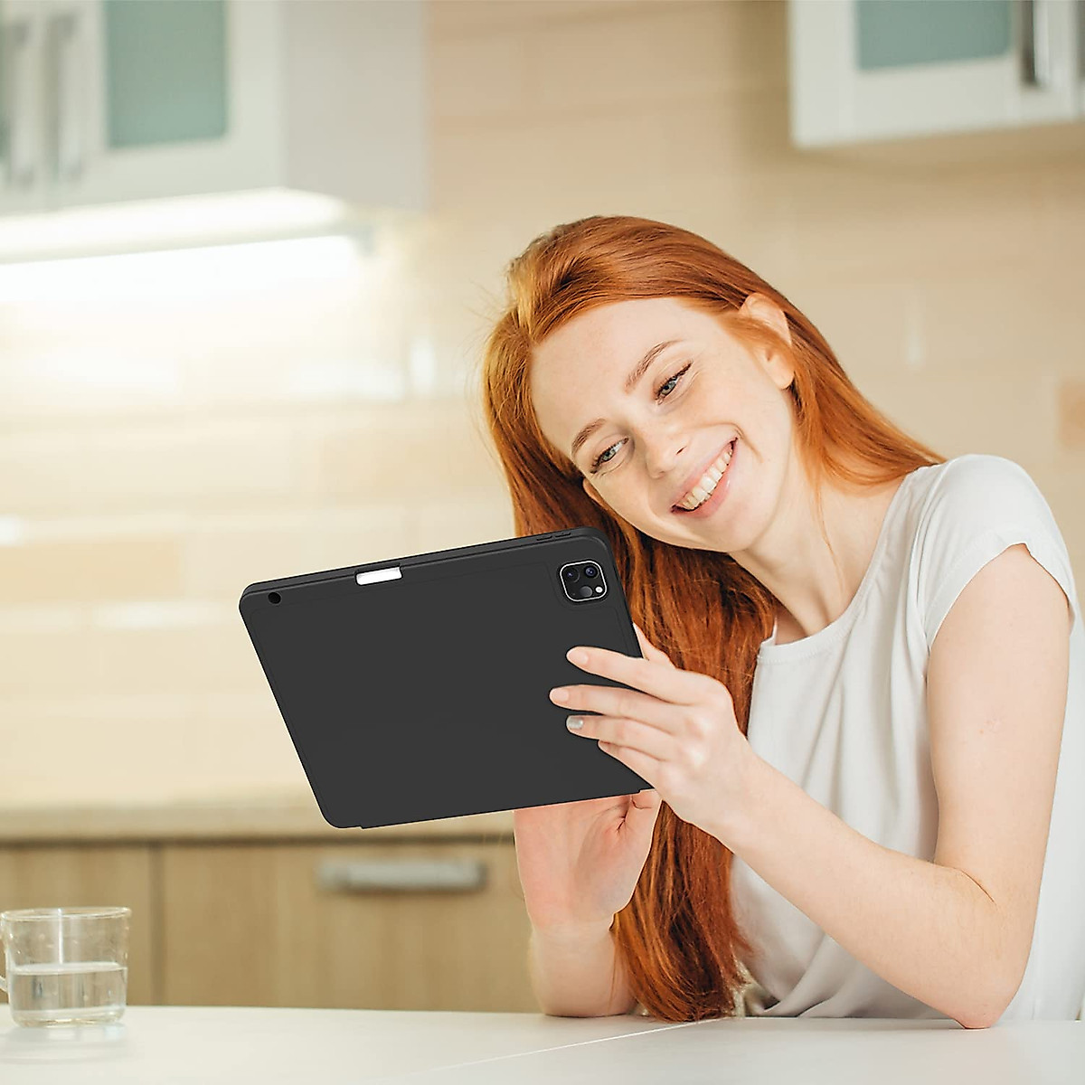 ZryXal New iPad Pro 12.9 Inch Case 2022/2021/2020(6th/5th/4th Gen) with Pencil Holder,Smart iPad Case [Support Touch ID and Auto Wake/Sleep] with Auto 2nd Gen Pencil Charging (Black)