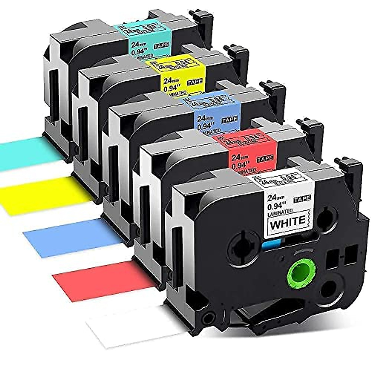 24mm Label Tape Compatible with Brother P Touch TZ Tape 24mm 0.94 Laminated White/Red/Blue/Yellow/Green Tz TZe-251 TZe251 TZ-251 TZ251 TZe-451 TZe-551 TZe-651 TZe-751 1 Inch Tape, Total 9-Pack