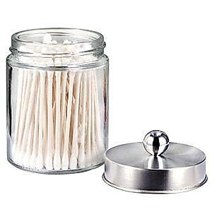 Apothecary Jars Bathroom Vanity Organizer -Countertop Canister Jar with Storage Lid - Qtip Dispenser Holder Glass for Qtips,Cotton Swabs,Makeup Sponges ,Hair Band - Brushed Nickel (1 Pack)