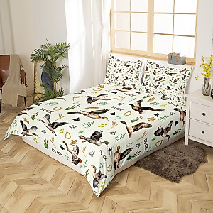 Feelyou Mallard Duck Duvet Cover Twin, Hunting and Fishing Bedding Set Green Duck Comforter Cover Wild Animal Bedspread Cover Breathable Bedding Collection 2Pcs (No Comforter)