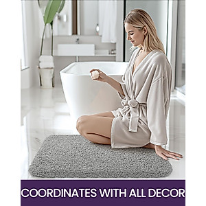 DEXI Bathroom Rug Mat, Extra Soft and Absorbent Bath Rugs, Washable Non-Slip Carpet Mat for Bathroom Floor, Tub, Shower Room, 24"x16", Grey