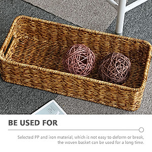 Angoily Small Woven Basket for Storage Natural Wicker Basket for Organizing, Wicker Storage Basket with Handle for Pantry, Bedroom, Living, Shelves (13.95X6.09X3.54in)