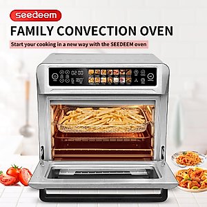 SEEDEEM Air Fryer Toaster Oven, 25L Countertop Convection Oven with Color LCD Display and Touch Screen, 14-in-1 Functions, Stainless Steel Smart Oven with Preset and Timer, Silver Metallic