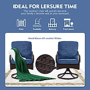 EROMMY Patio Dining Chairs Set of 4, Outdoor Swivel Rocker Patio Chairs with Cushion, Wicker Patio Chairs for Garden, Backyard, Balcony, Blue