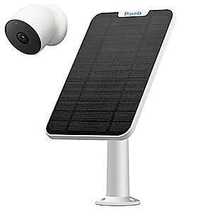 4W Solar Panel Charging Compatible with Google Nest Cam Outdoor/Indoor (Battery),with Anti-Theft Security Chain, IP65 Weatherproof,Includes Secure Wall Mount(White) (1)