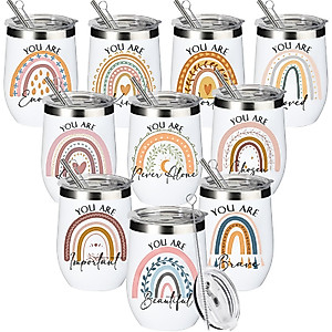 Sieral 10 Pcs Thank You Gifts Inspirational You Are Awesome Rainbow Tumbler Cup 12oz Stainless Steel Insulated Bulk Mugs with Lids for Women Secretaries Teacher Students Employee Volunteer Student
