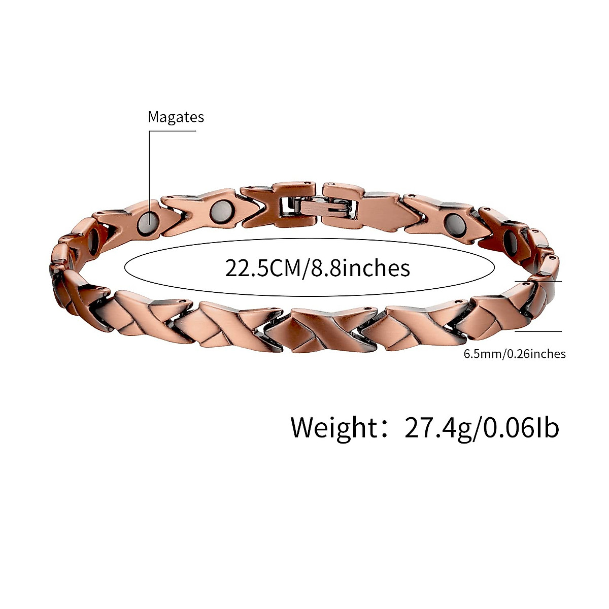MagEnergy Copper Bracelets for Women 99.9% Pure Copper Magnetic Link Bracelet, Adjustable Bracelet Jewelry Box with Sizing Tool