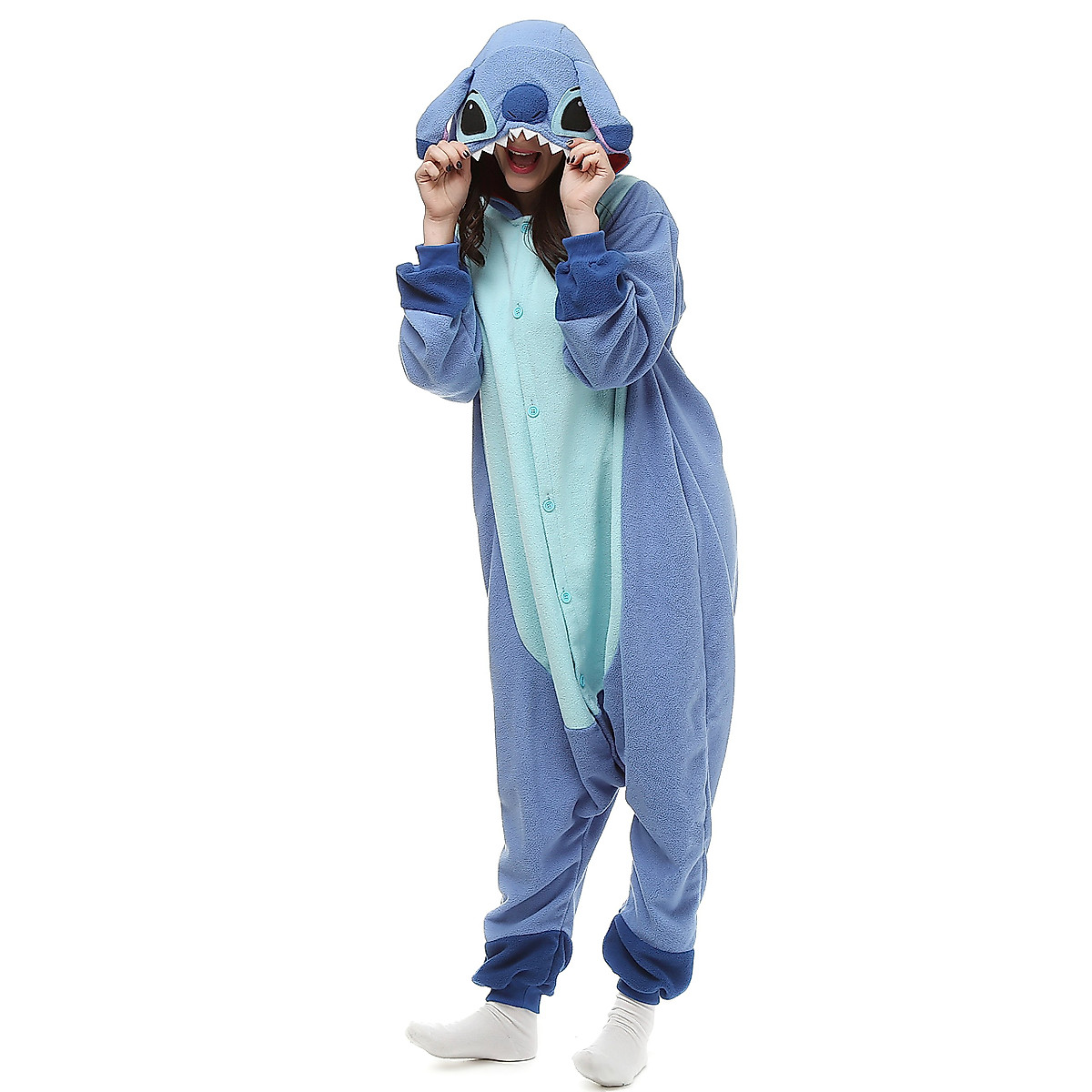 VU ROUL Blue Stitch Onesie Costume for Women Men Adult Halloween Christmas Party Pajamas Sleepwear Small