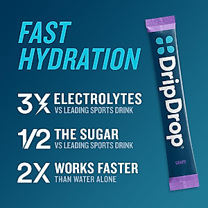 DripDrop Hydration Juicy Variety Pack - Electrolyte Drink Mix Single-Serve Powder Packets - Grape, Fruit Punch, Strawberry Lemonade, Cherry - 16 Servings