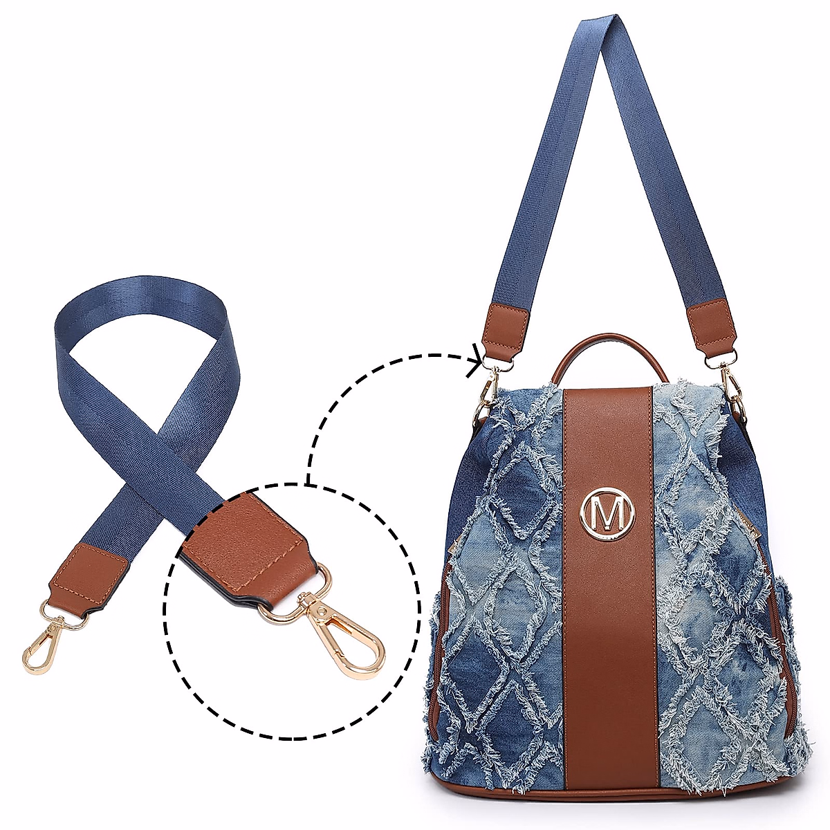 MKP Women Fashion Backpack Purse Jean Denim Handbag Anti-Theft Rucksack Travel College Shoulder Bag with Wristlet