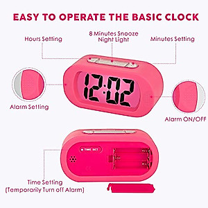 Plumeet Kids Alarm Clock Large Digital LCD Travel Alarm Clocks with Snooze and Night Light - Ascending Sound and Handheld Sized - Best Gift for Kids (Pink)