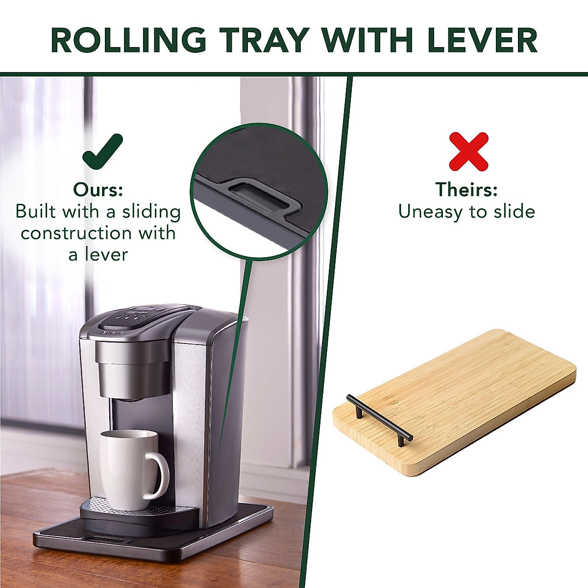 Nifty Medium Appliance Rolling Tray – Black, Home Kitchen Counter Organizer, Integrated Rolling System, Non-Slip Pad Top for Coffee Maker, Stand Mixer, Blender, Toaster