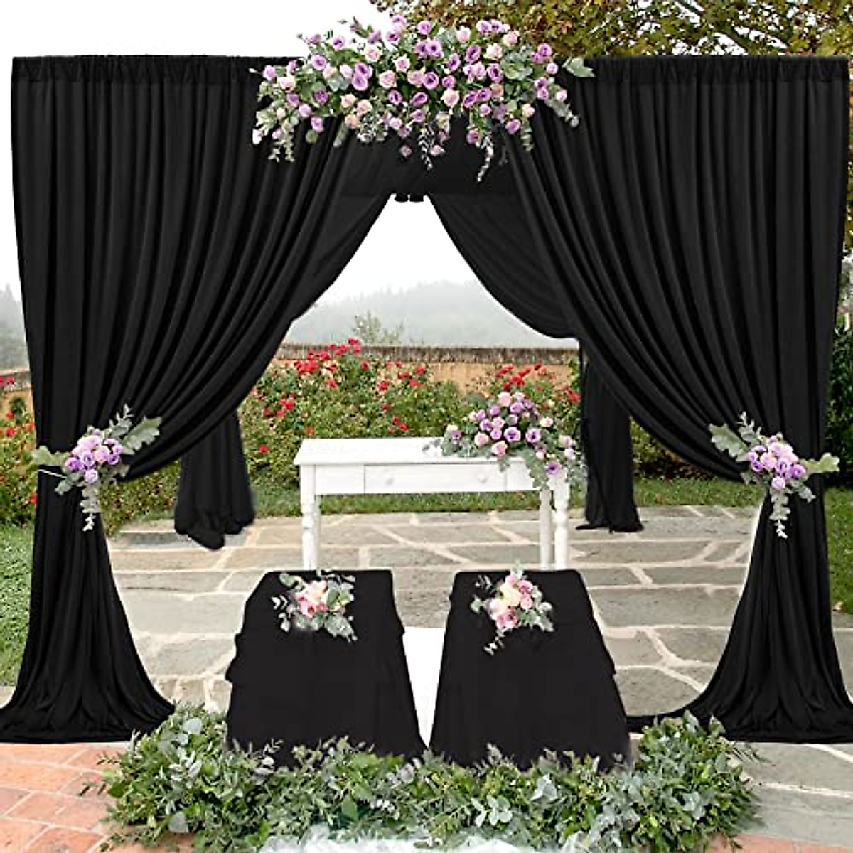 6 Panels Black Backdrop Curtain for Parties Wrinkle Free Black Photo Curtains Backdrop Drapes Fabric Decoration for Birthday Party Wedding 30ft(W) x 10ft(H)
