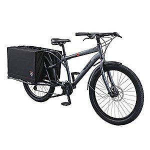 Mongoose Envoy Cargo Bike with 26-Inch Wheels in Grey, Small/Medium Frame, with 8-Speeds, Shimano Drivetrain, Aluminum Cargo Frame, Internal Cable Routing, Mechanical Disc Brakes, and Center Kickstand