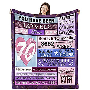 70th Birthday Gifts for Women Blanket, 70-Year-Old Women Gift for Birthday, Gifts for 70 Years Old Woman Female Sister Mom Wife Grandma, 70th Birthday Decorations for Women Throw Blanket 50"x60"