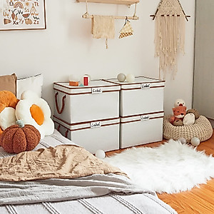 LoforHoney Home Bundle-Storage Bins with Lids Beige XLarge 4-Pack, Storage Bins with Cotton Rope Handles Beige Large 4-Pack