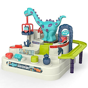 Kids Train Race Track Play Set, Adventure Car Track Toy, Toddler Dinosaur Ramp Vehicle Toys, Interactive Games Vehicle Playset Gifts for Kids